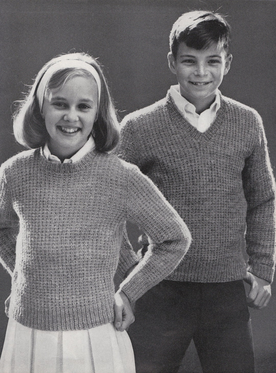 PATTERN Knit Kids V-neck and Round Neck Pullover Vintage PDF PATTERN ...