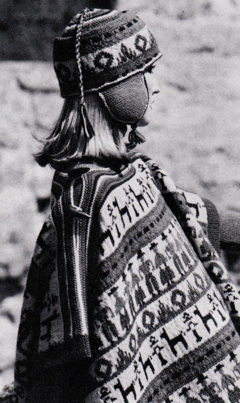 PATTERN Knit Peruvian Poncho and Helmet 1970's United Kingdom Vintage ...