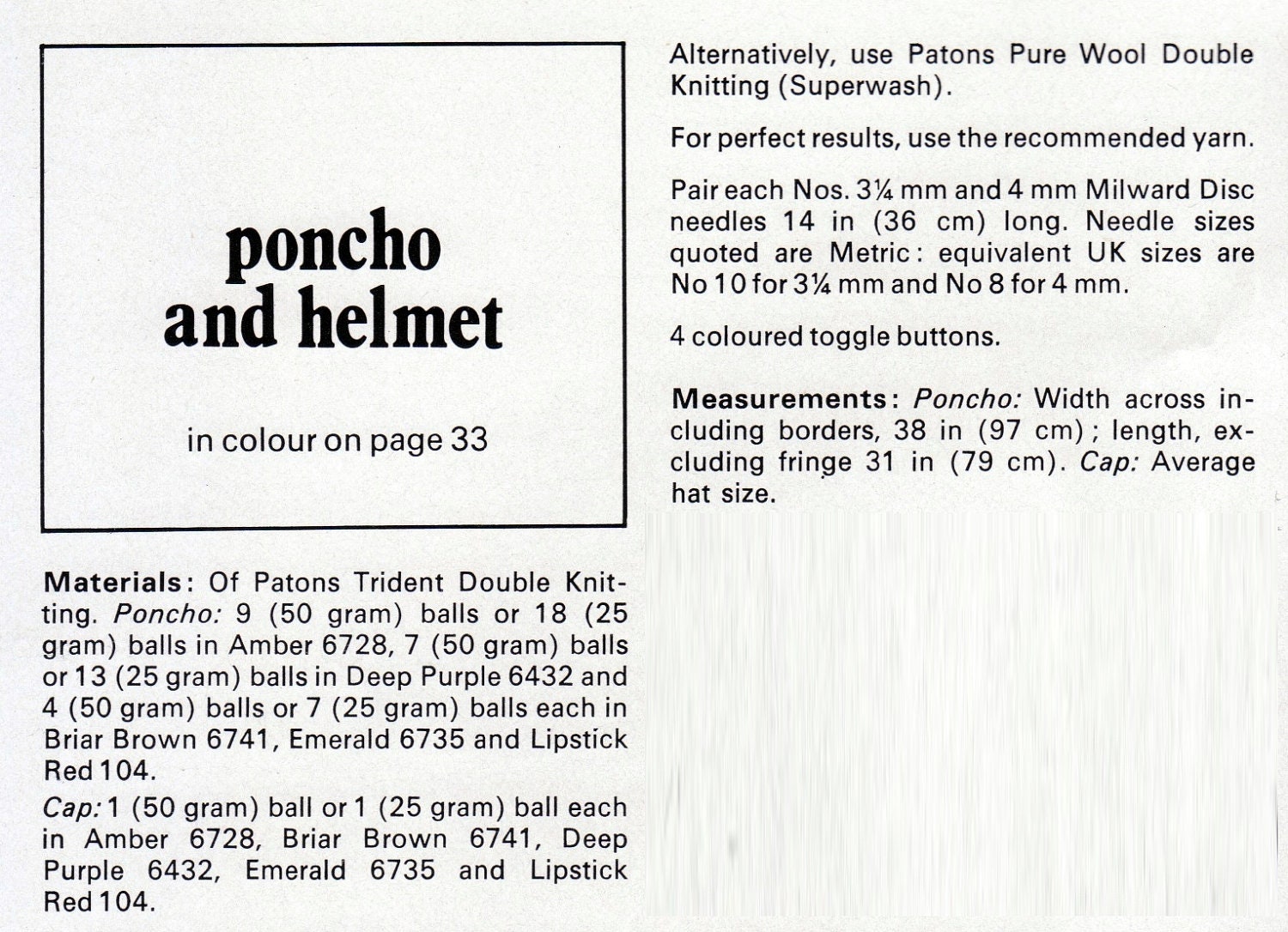 PATTERN Knit Peruvian Poncho and Helmet 1970's United - Etsy