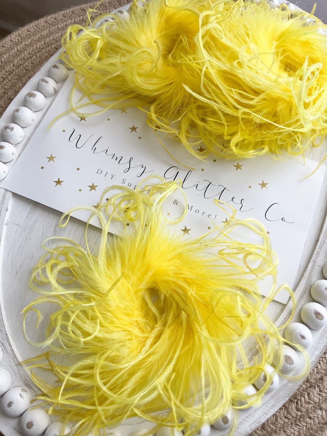 Yellow Curly Ostrich Feather Poof Maribou Satin Bloom Singed Flower ...