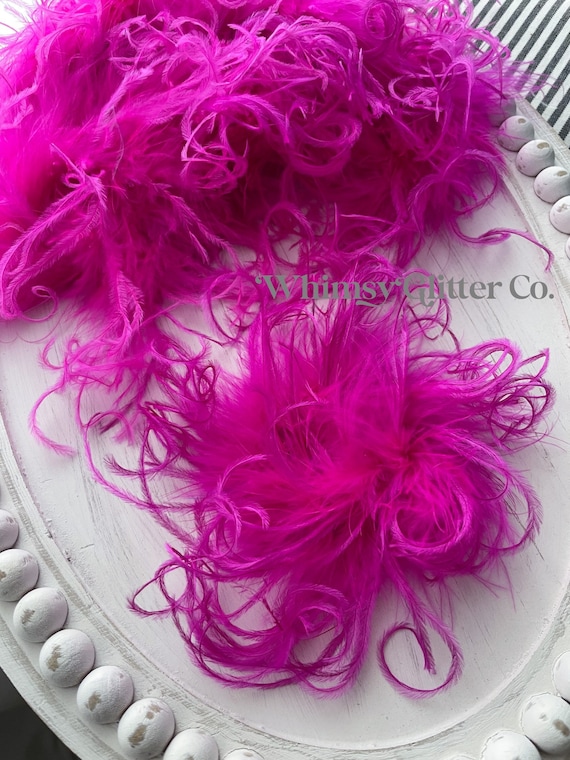 Fuchsia Curly Ostrich Feather Poof Maribou Satin Bloom Singed - Etsy