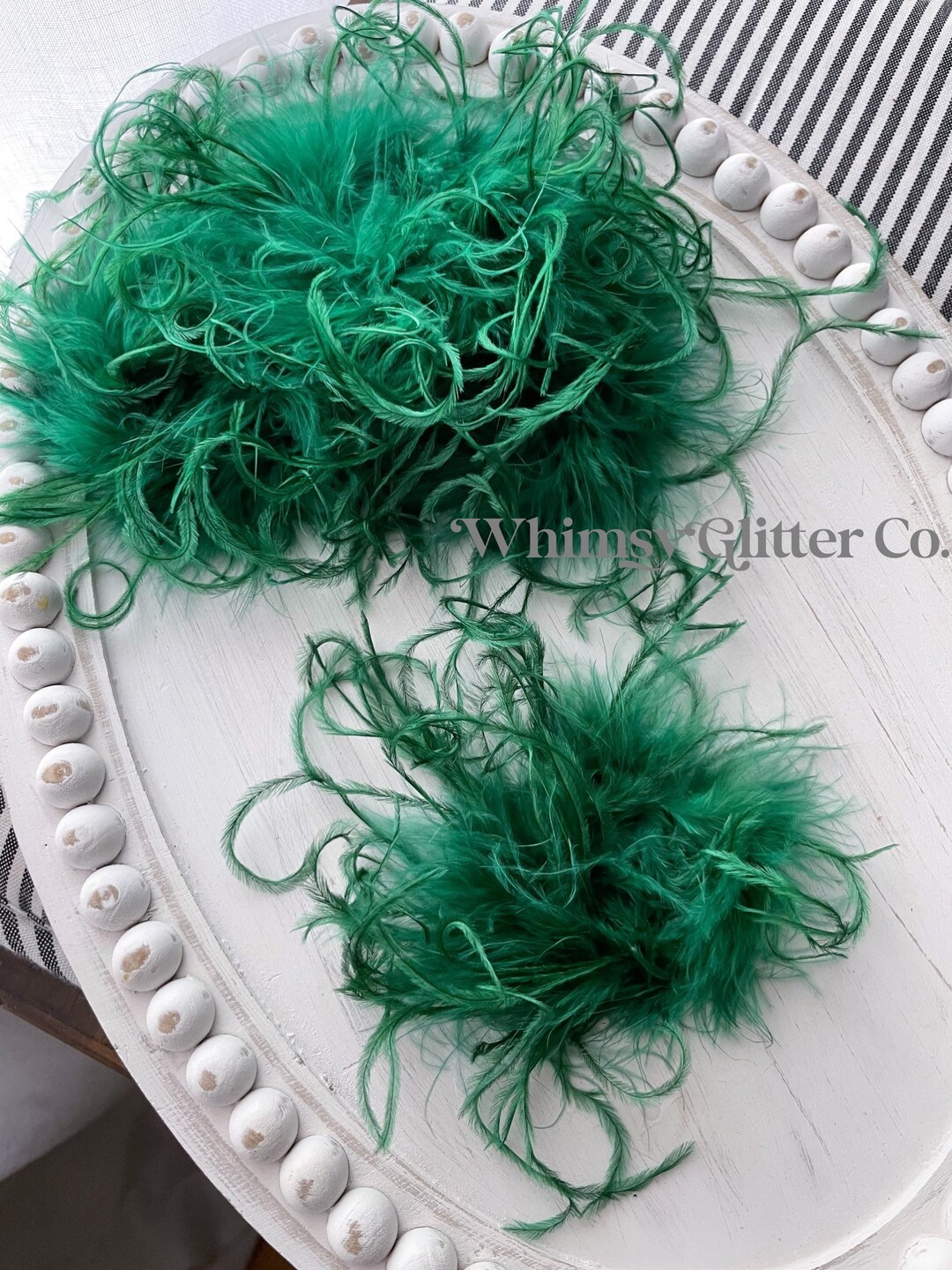 Green Curly Ostrich Feather Poof Maribou Satin Bloom Singed - Etsy