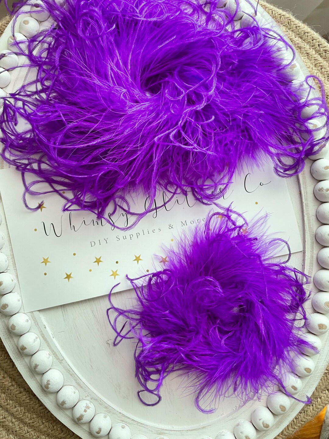 Purple Curly Ostrich Feather Poof Maribou Satin Bloom Singed Flower ...