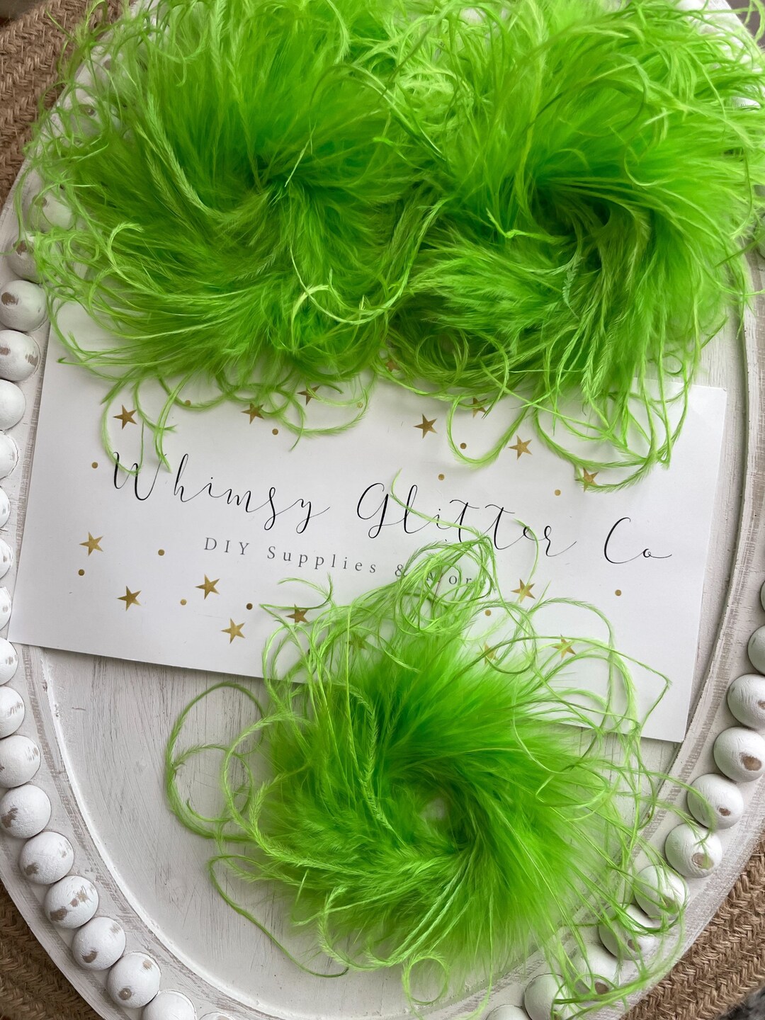 Grinchy Green Curly Ostrich Feather Poof Maribou Satin Bloom Singed ...