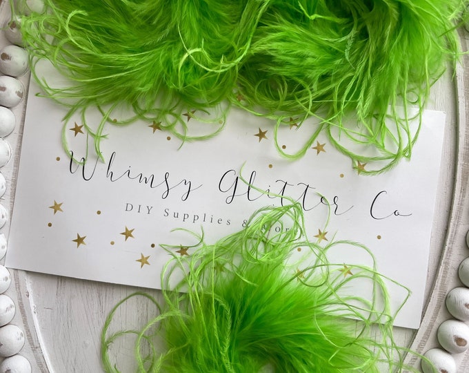 Grinchy Green Curly Ostrich Feather Poof Maribou Satin Bloom Singed ...