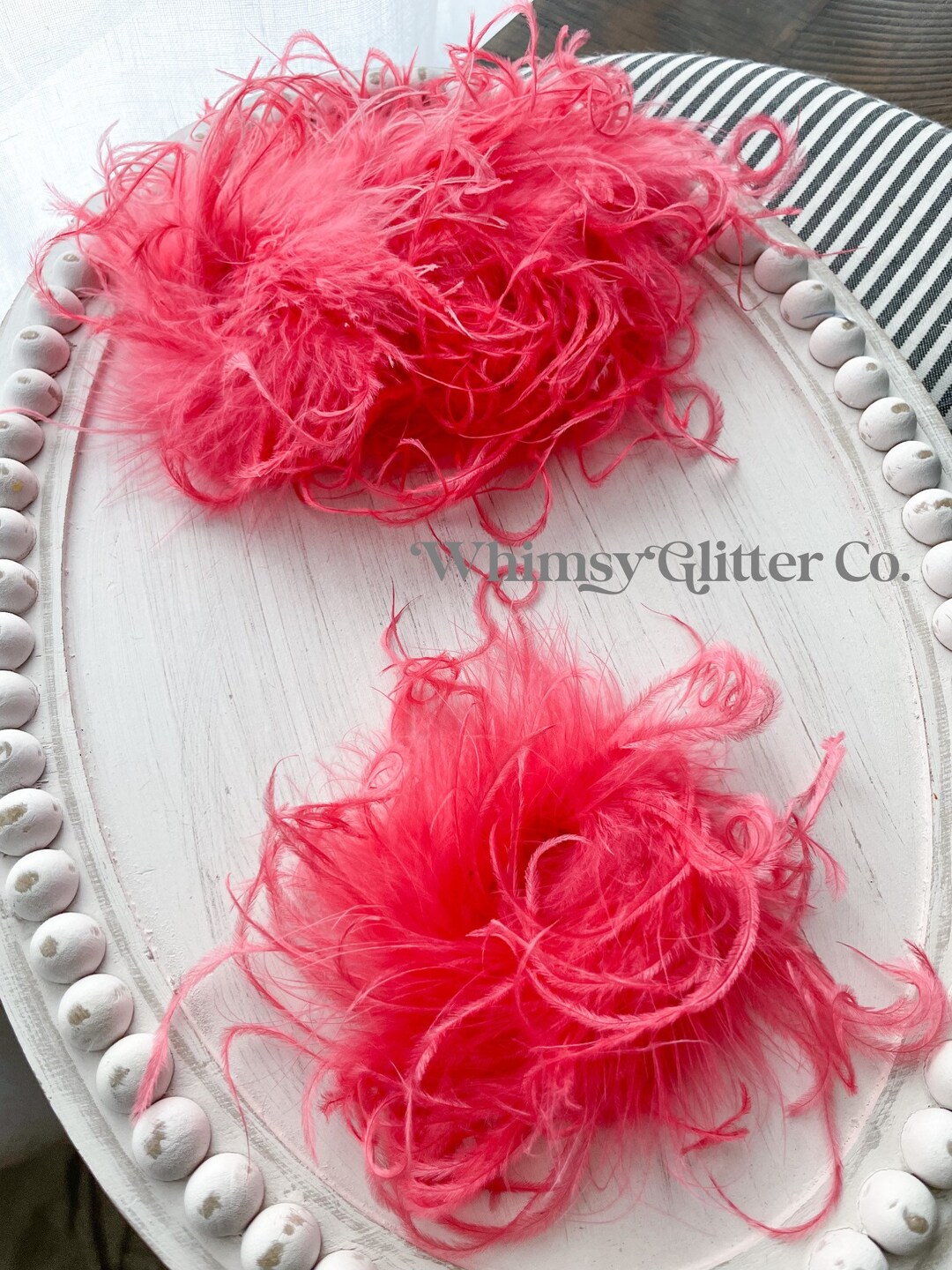 Coral Mix Curly Ostrich Feather Poof Maribou Satin Bloom Singed Flower ...