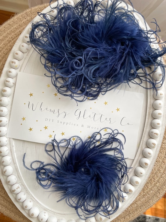 Navy Blue Curly Ostrich Feather Poof Maribou Satin Bloom - Etsy