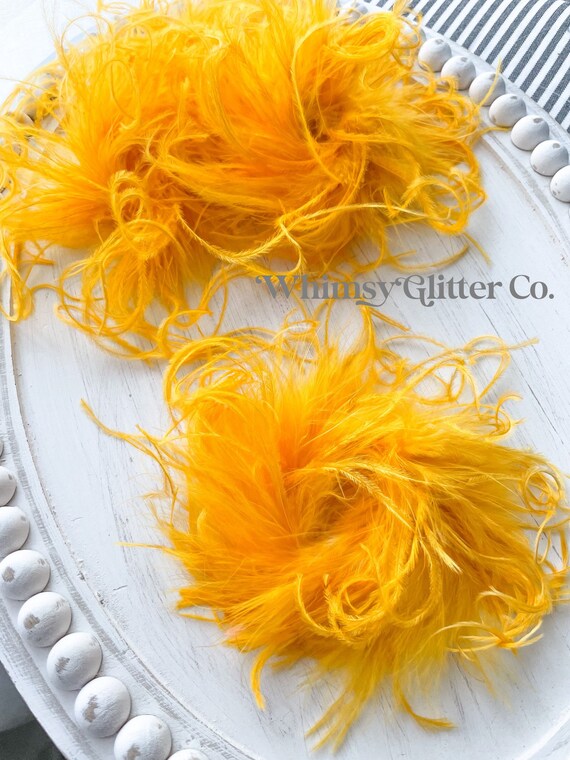 Marigold Curly Ostrich Feather Poof Maribou Satin Bloom Singed - Etsy
