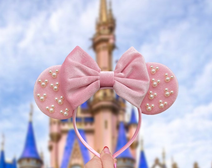 Baby Pink DIY Velvet Mouse Ears Base With Pearl Details Customizable ...