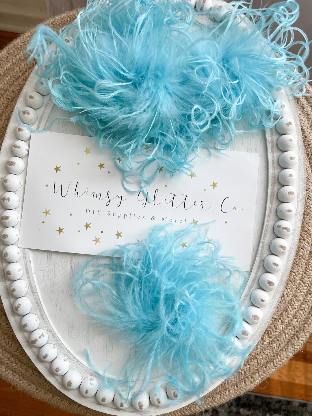 Medium Aqua Curly Ostrich Feather Poof Maribou Satin Bloom Singed ...