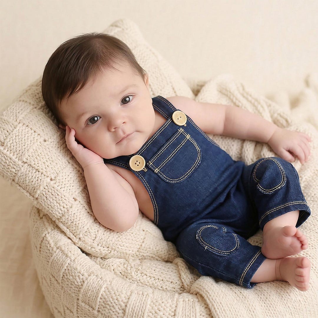 Newborn Photography Props Denim Overalls Set, Baby Photo Shoot Outfits ...
