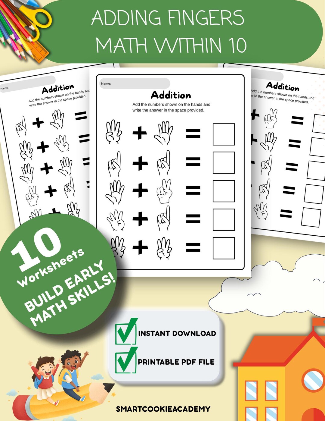 Kindergarten Addition Worksheets | Hands Counting Math Practice ...