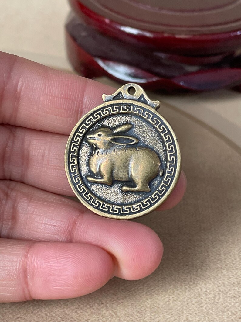 Retro Brass Zodiac Rabbit Pendant Charm Amulet Car Hanging Keychain Bag ...