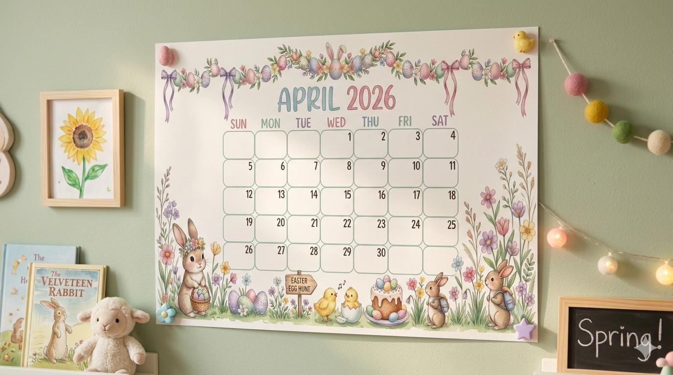 April 2026 Easter Calendar: Watercolor Bunnies, Floral Planner (digital ...