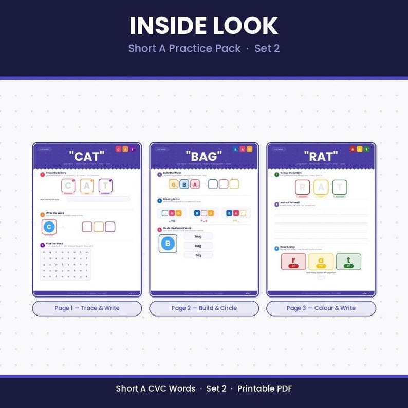 Short A CVC Words Worksheets | Kindergarten Phonics Activities ...