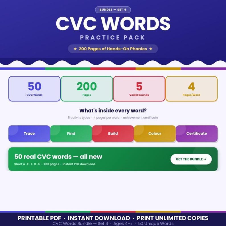 CVC Words Worksheets Bundle | Short Vowels A E I O U Phonics Activities ...