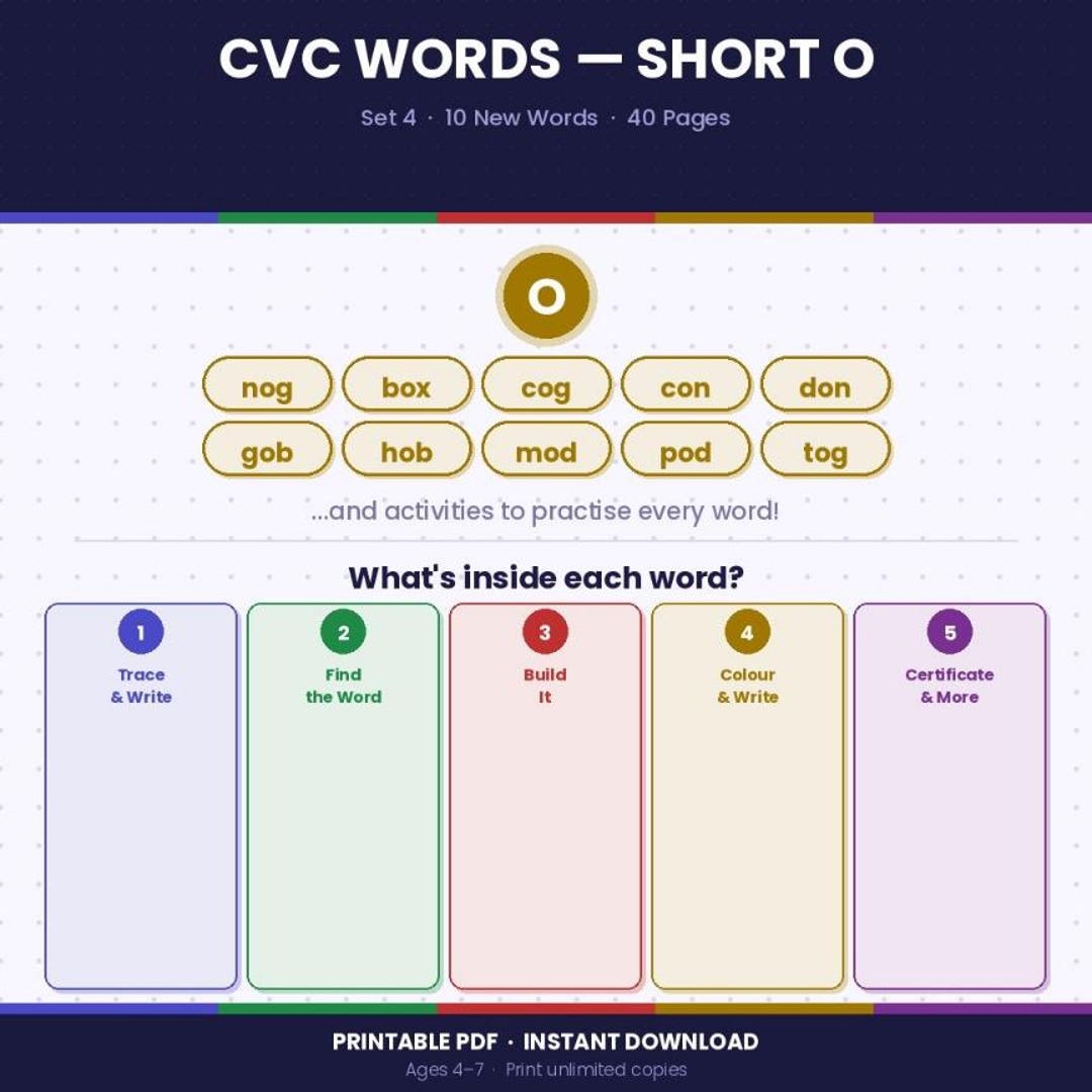 Short O CVC Words Worksheets Set 4 | Phonics Activities Kindergarten ...