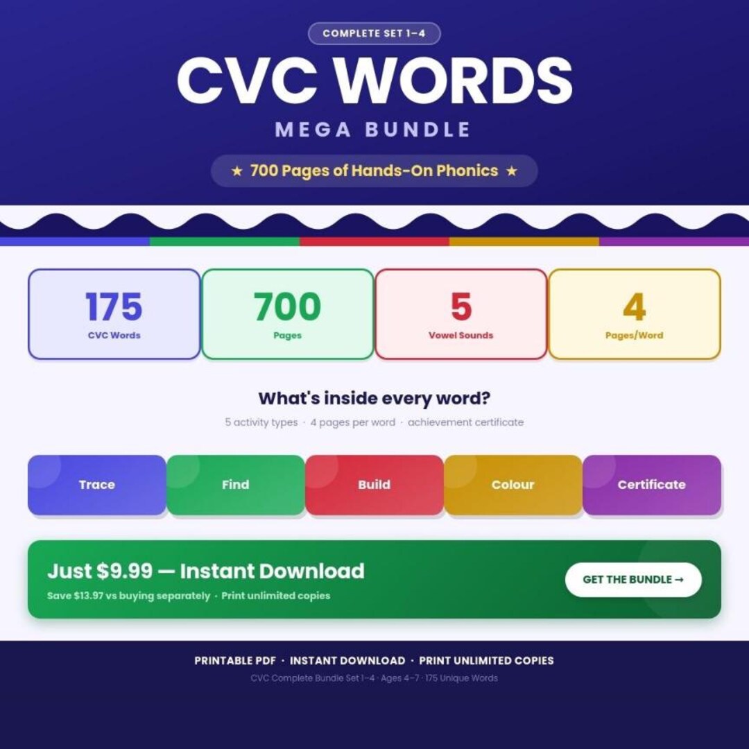 CVC Words Mega Bundle | 700 Pages Phonics Printable Worksheets (PDF) - Etsy
