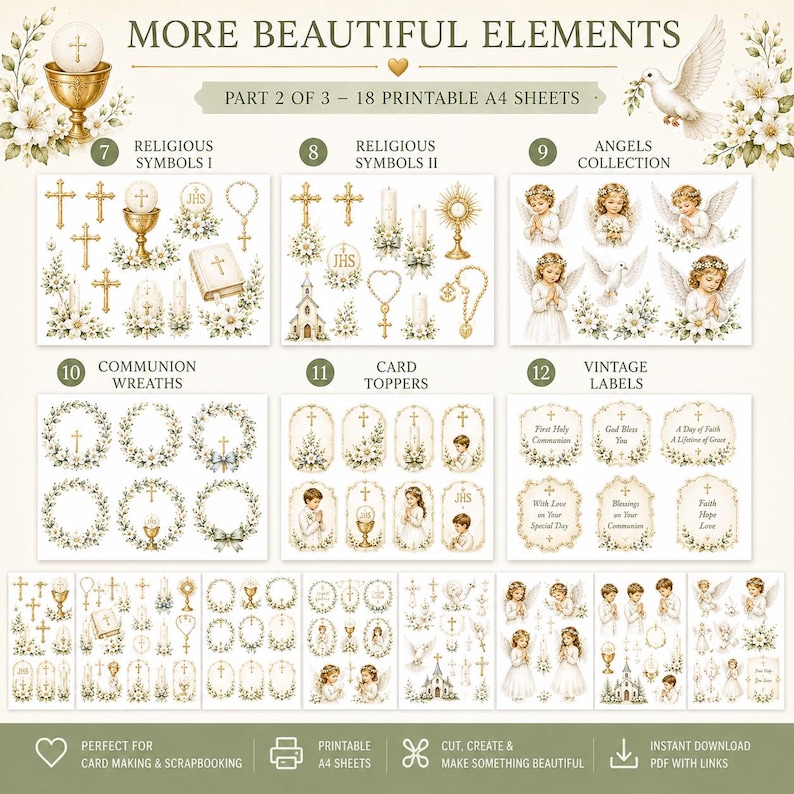 First Holy Communion Clipart Bundle, 350+ Religious PNG Elements ...