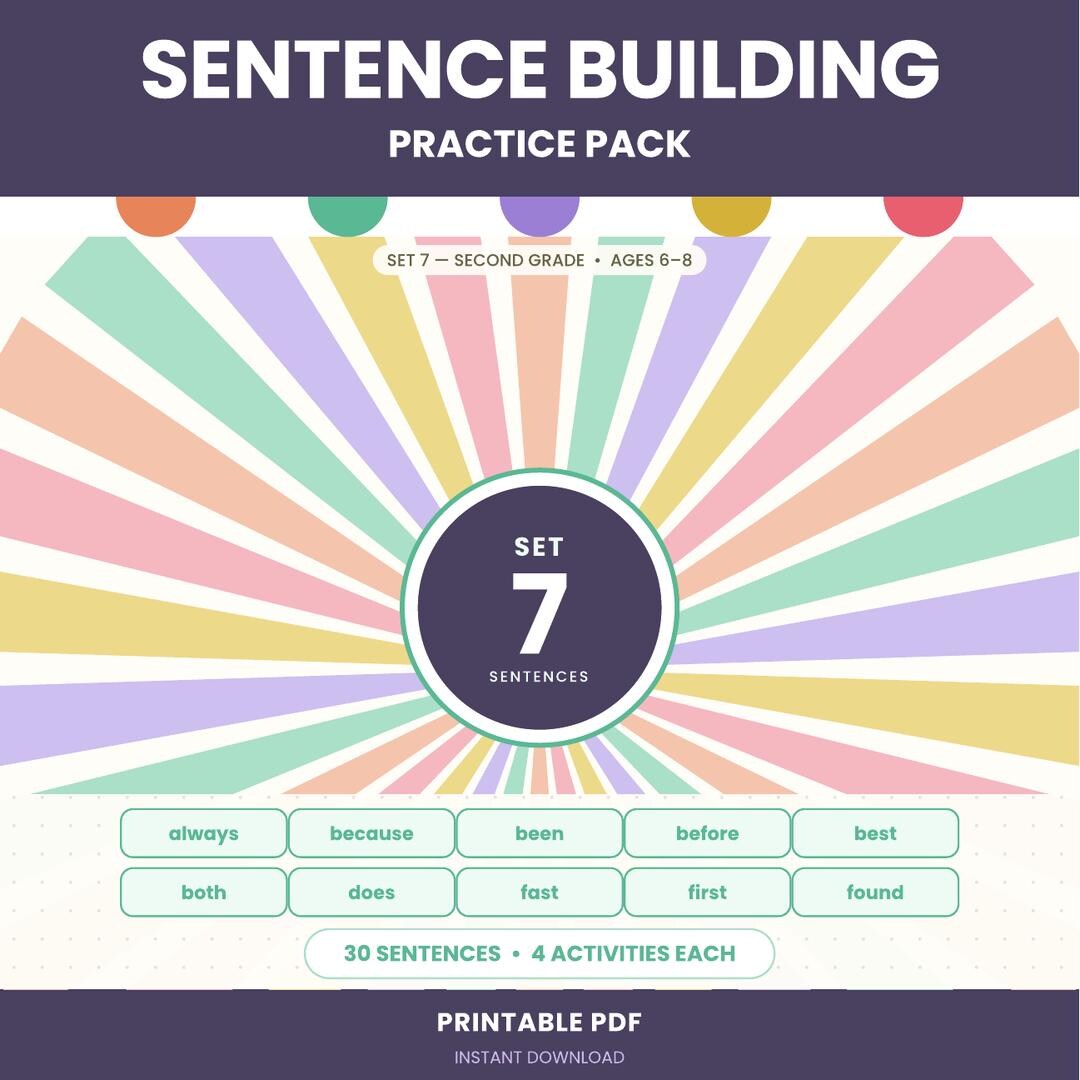Sentence Building Worksheets Set 7 | Sight Words Practice (printable ...