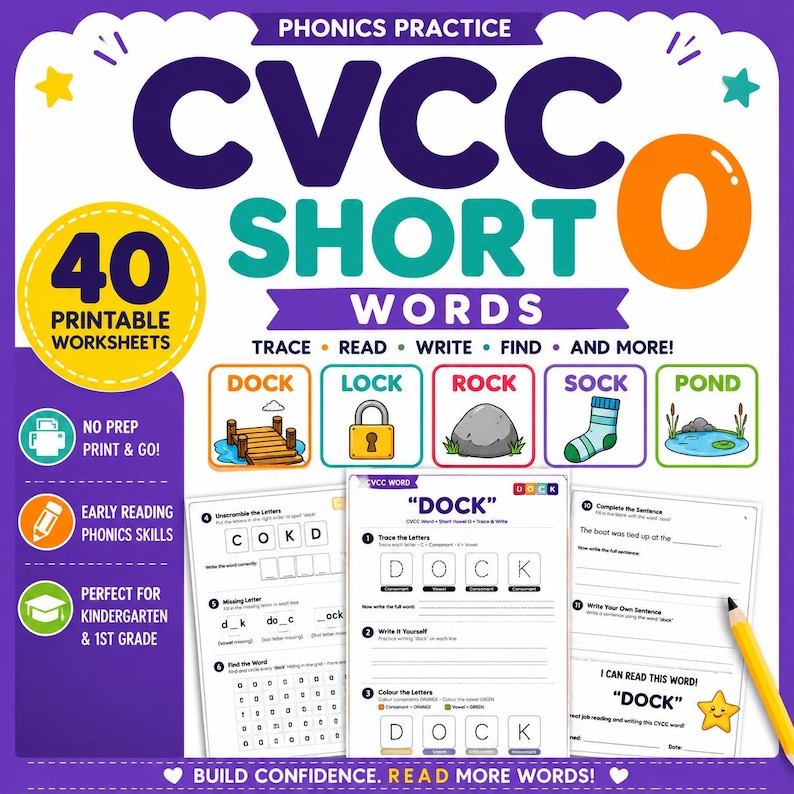 CVCC Short O Phonics Worksheets | Kindergarten Reading Practice (PDF ...