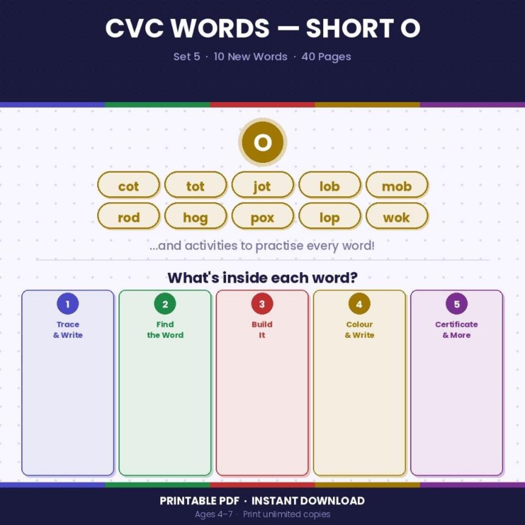 Short O CVC Words Worksheets Set 5 | Phonics Activities Kindergarten ...