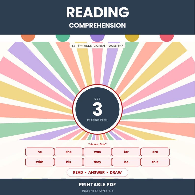 Kindergarten Reading Comprehension Worksheets | Sight Words He She (PDF ...