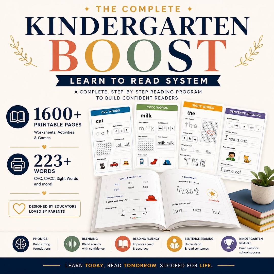 Kindergarten Reading Phonics Bundle | CVC CVCC Sight Words Worksheets ...