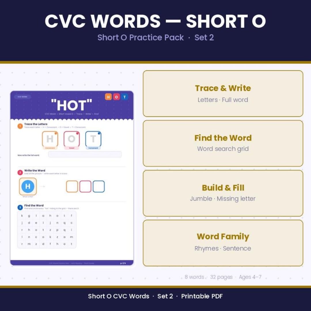 Short O CVC Words Worksheets | Phonics Activities Kindergarten ...