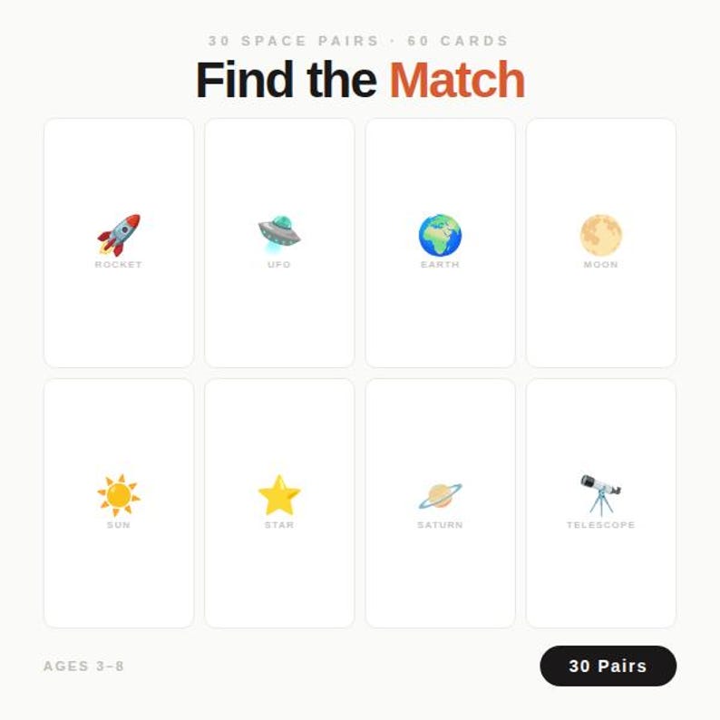 Space Memory Game | Planets, Rockets, Astronauts Matching Activity (PDF ...