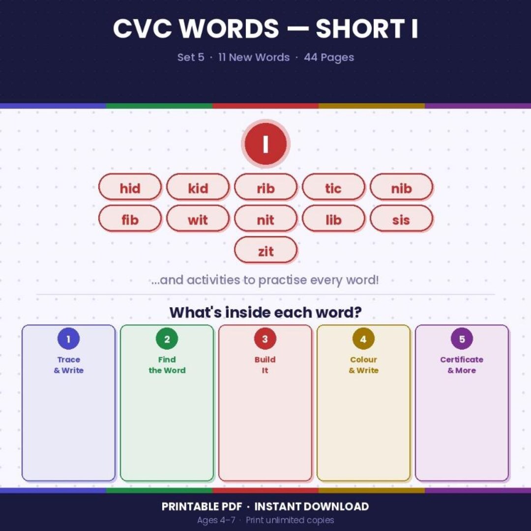Short I CVC Words Worksheets Set 5 | Phonics Activities Kindergarten ...