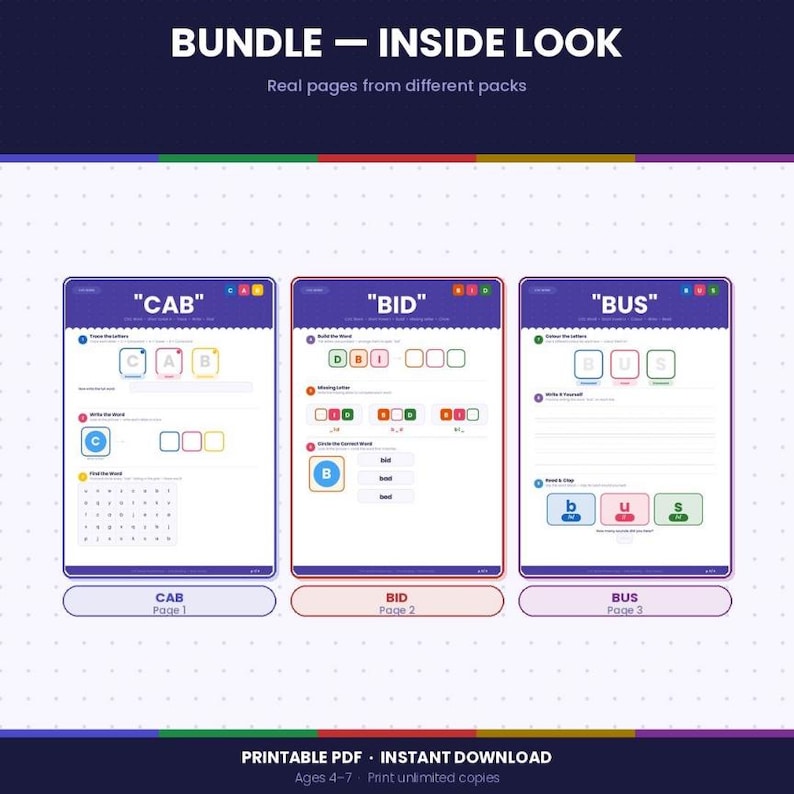 CVC Words Worksheets Bundle | Short Vowels A E I O U Phonics Activities ...