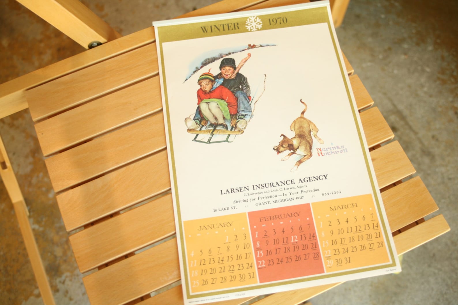 1970s Vintage Advertising Calendar, Norman Rockwell, Four Seasons Pin ...