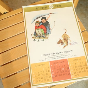 1970s Vintage Advertising Calendar, Norman Rockwell, Four Seasons Pin ...