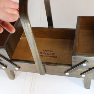 Singer Sewing Box, Vintage Wood Sewing Box on Legs, Wooden Accordion ...