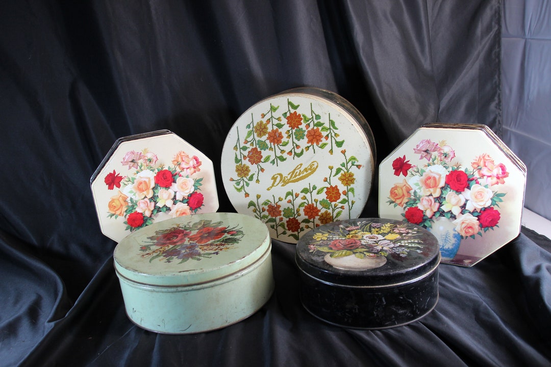 5, Floral Tins, Storage, Vintage Tin, Food Tin, Detailed Tins, Fall ...