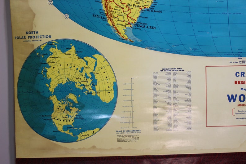 Vintage 1940's Cram Pull Down World Map United States - Etsy