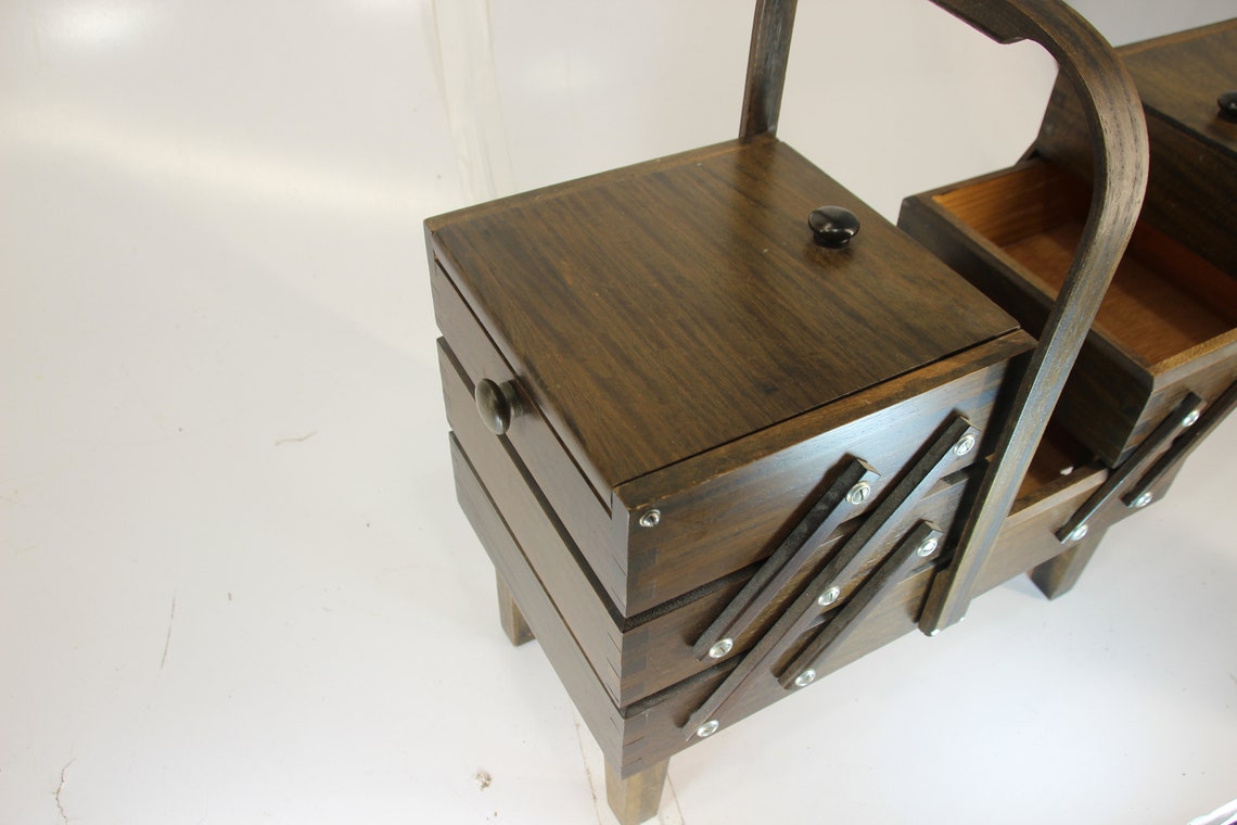 Singer Sewing Box, Vintage Wood Sewing Box on Legs, Wooden Accordion ...