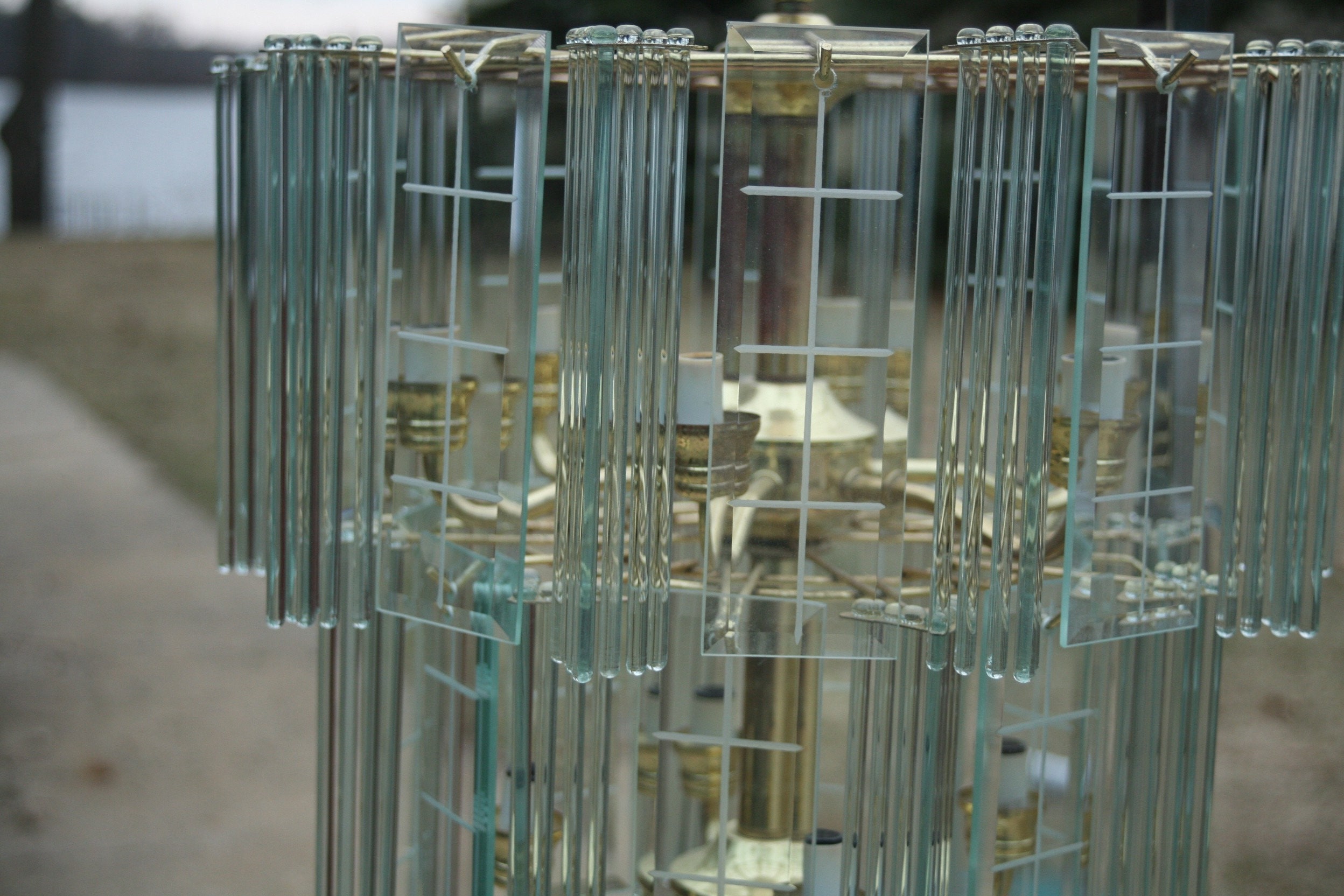 Vintage, Glass Rod, Chandelier, Etched Beveled Glass Panels, Sciolari ...