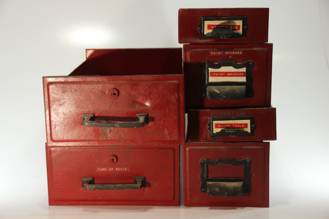 Set of 6, Red, Black Metal Box, Metal Drawer, Industrial Decor, Metal ...