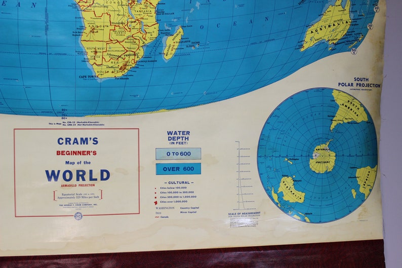 Vintage 1940's Cram Pull Down World Map United States - Etsy