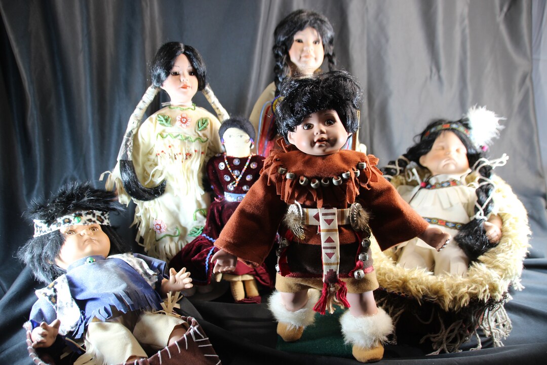 Set of 6 Native American, Eskimo, Dolls, Porcelain Dolls, Collectible ...