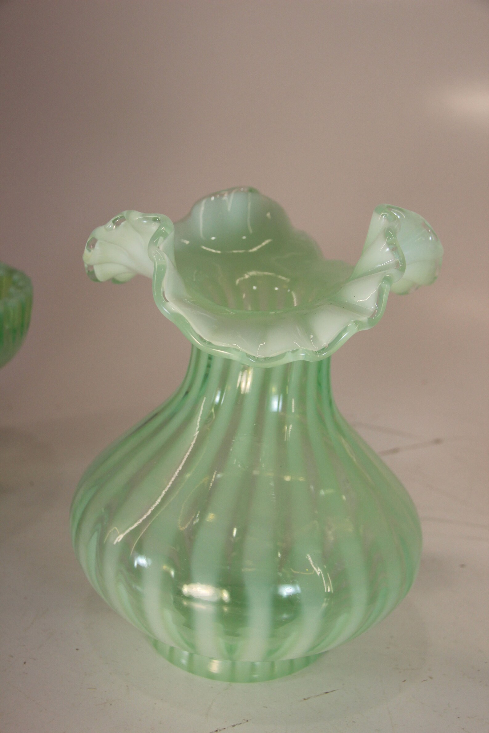 Set of 3 Fenton Art Glass Uranium Glass Opalescent Ruffled | Etsy