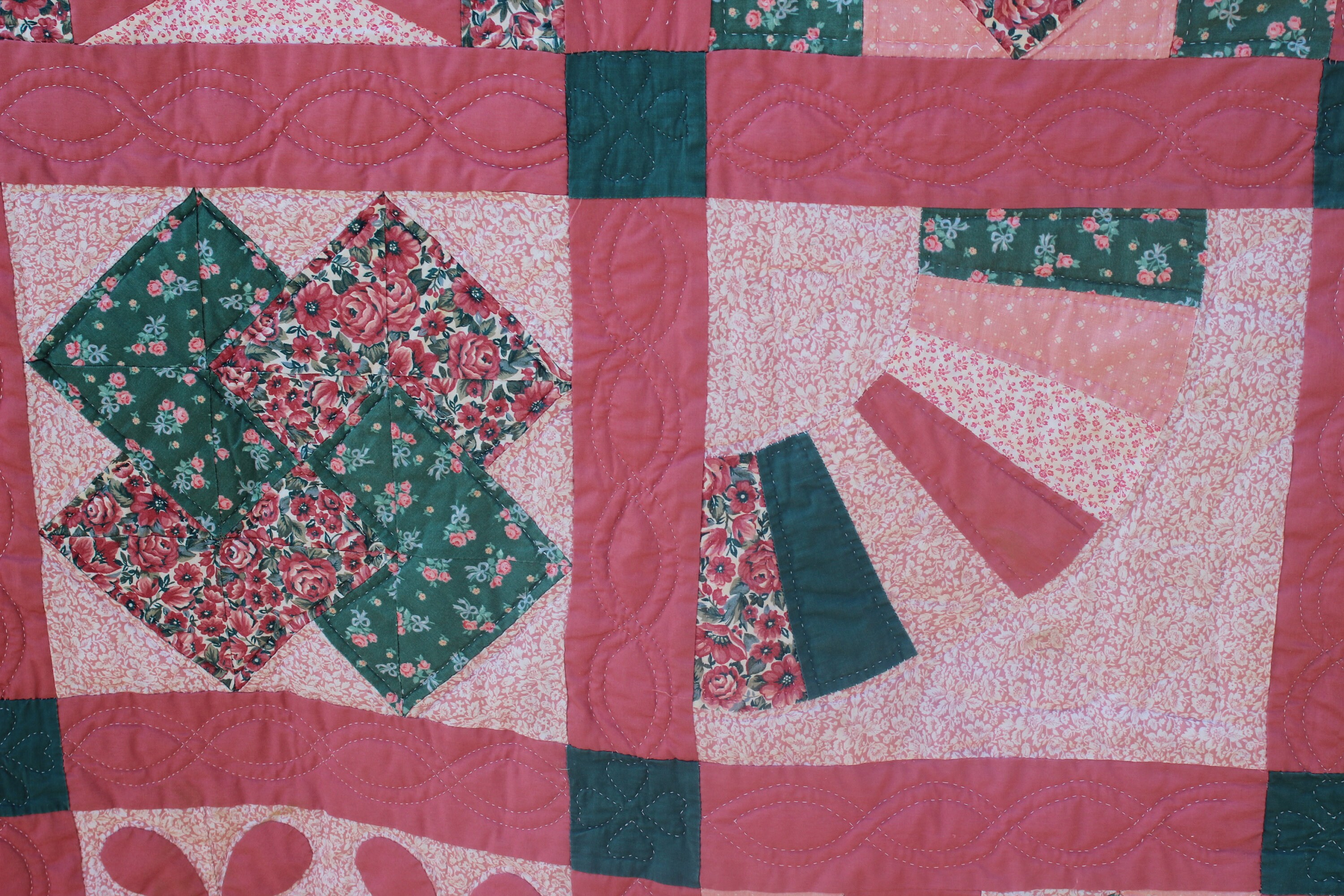 Vintage Hand-Sewn Patchwork Quilt 1990s Pink and Green | Etsy