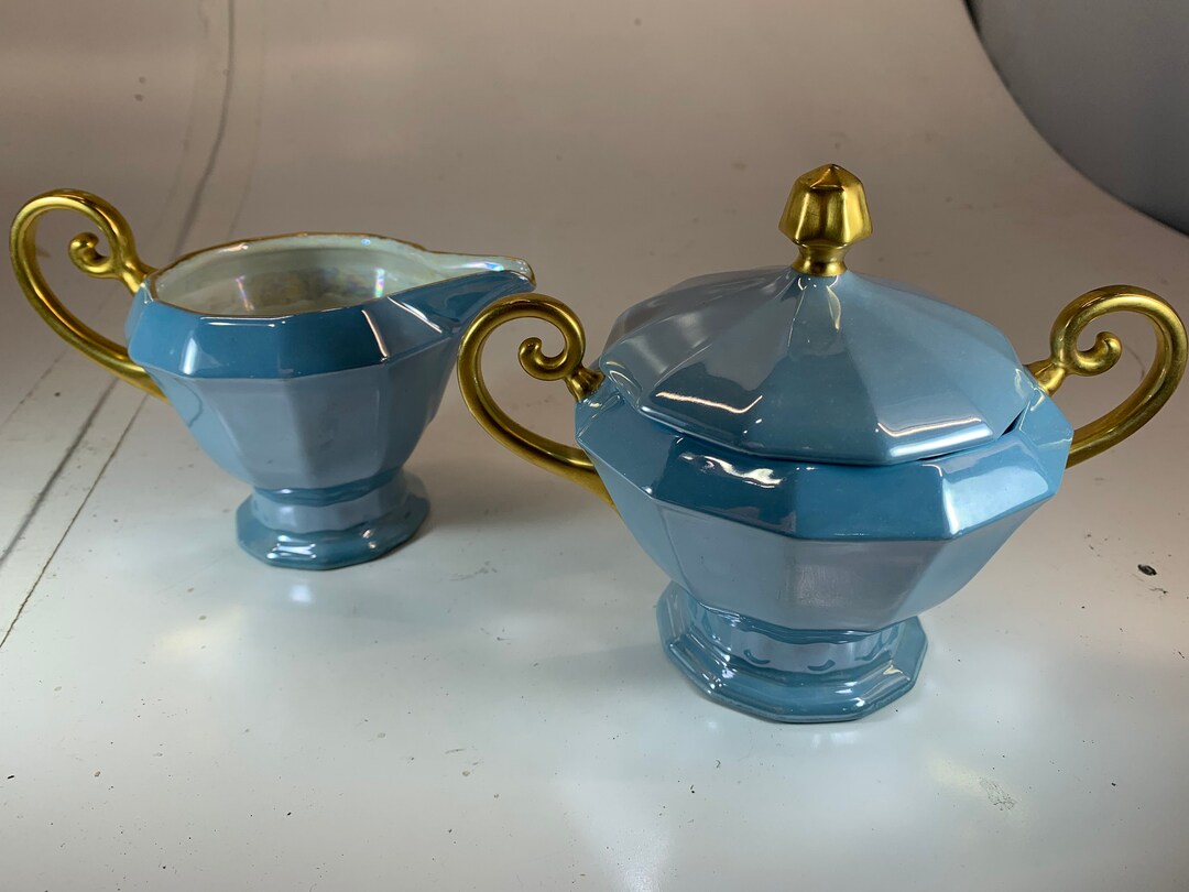 Vintage, Blue Lusterware, German, Cream and Sugar, Marked China, Fine ...