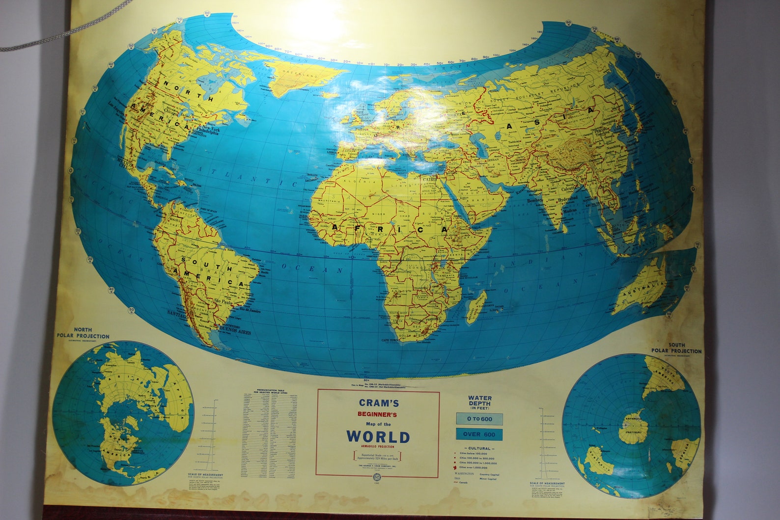 Vintage 1940's Cram Pull Down World Map United States | Etsy