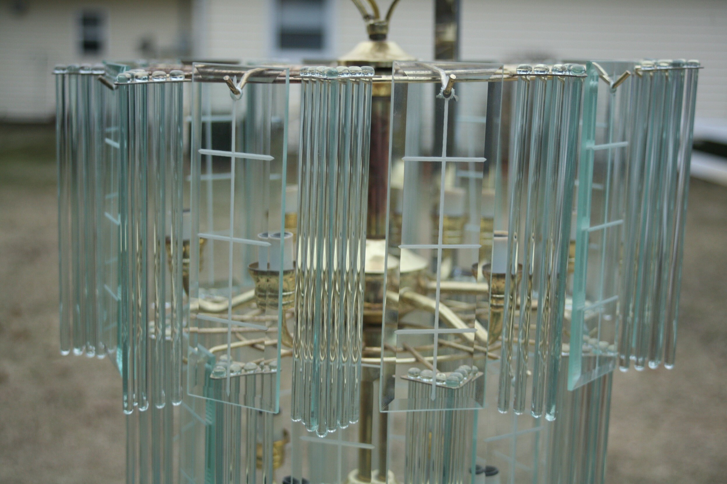 Vintage, Glass Rod, Chandelier, Etched Beveled Glass Panels, Sciolari ...