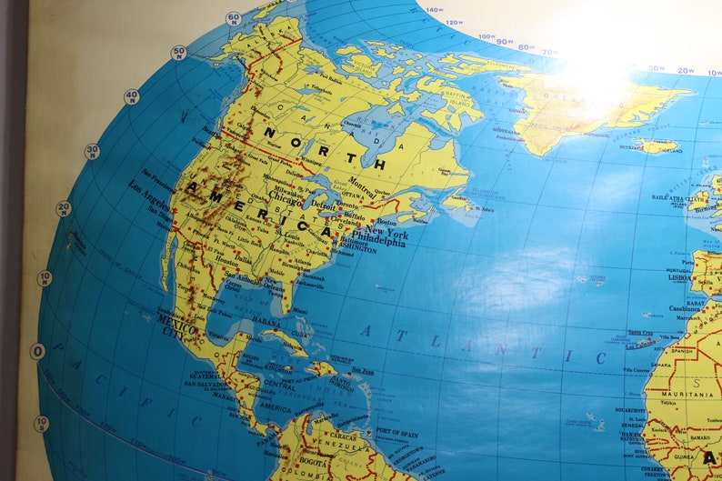 Vintage 1940's Cram Pull Down World Map United States - Etsy