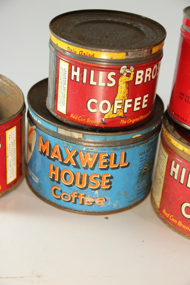 Set of 7 1950s 1940s Vintage Coffee Cans IGA Maxwell - Etsy