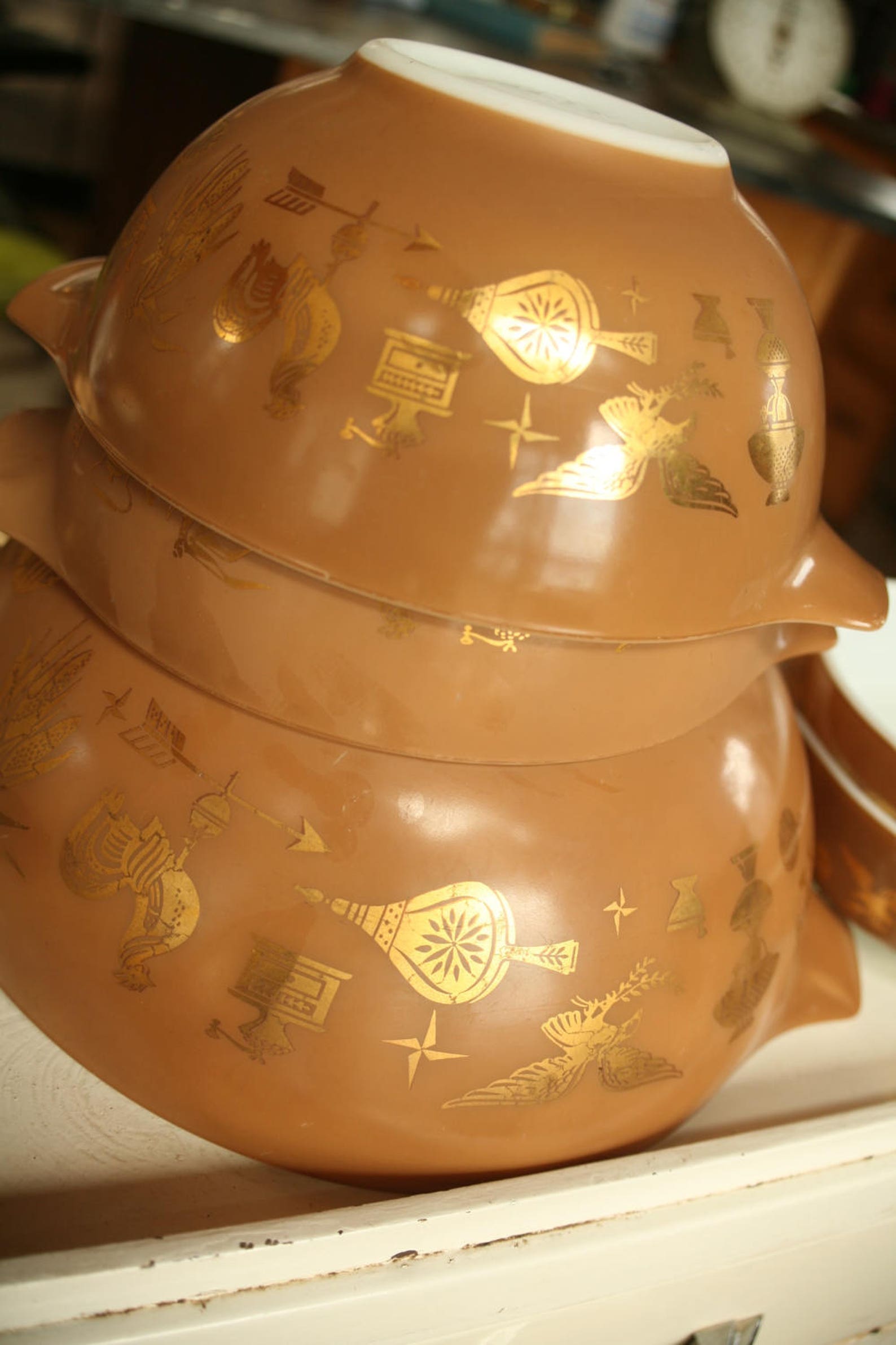 Vintage Brown Pyrex Cinderella Bowls Gold on Brown Bowls Two | Etsy